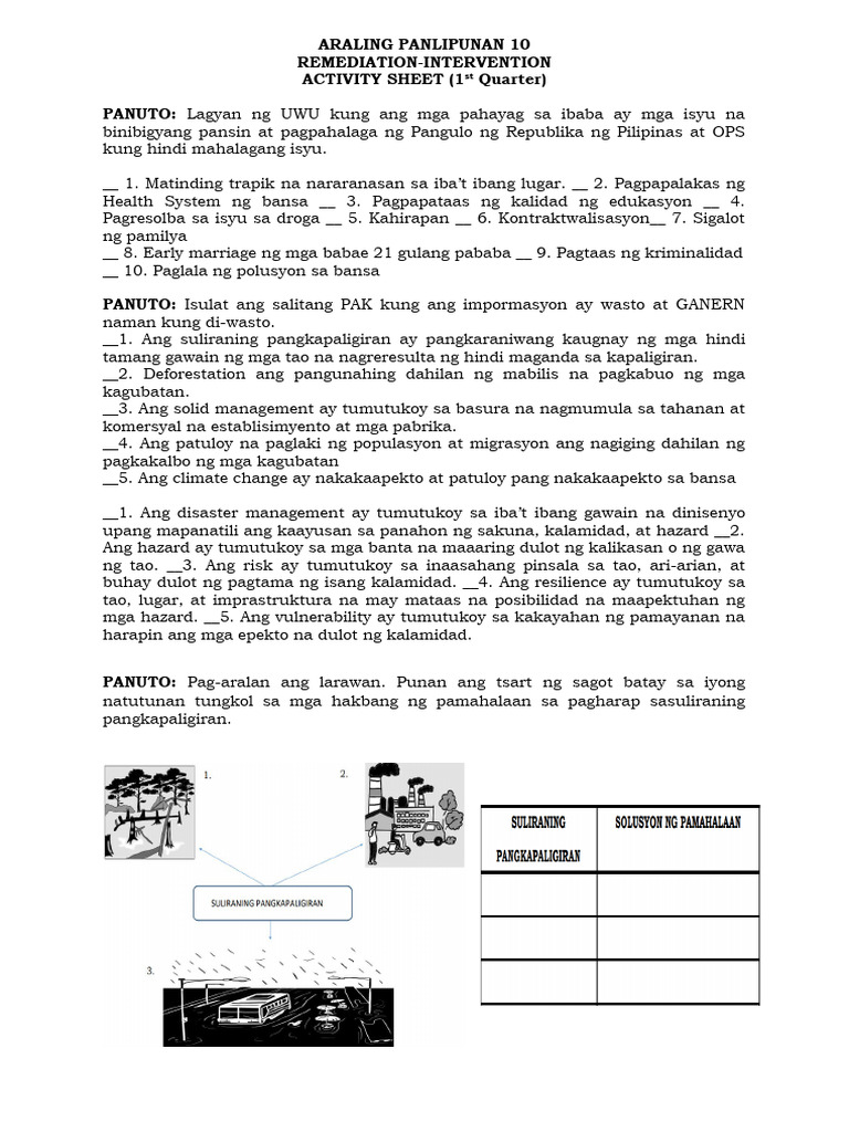 Intervention Acitivity Sheet AP | PDF