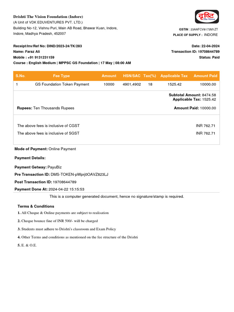 Drishti-Token-Payment-Invoice (1) | PDF
