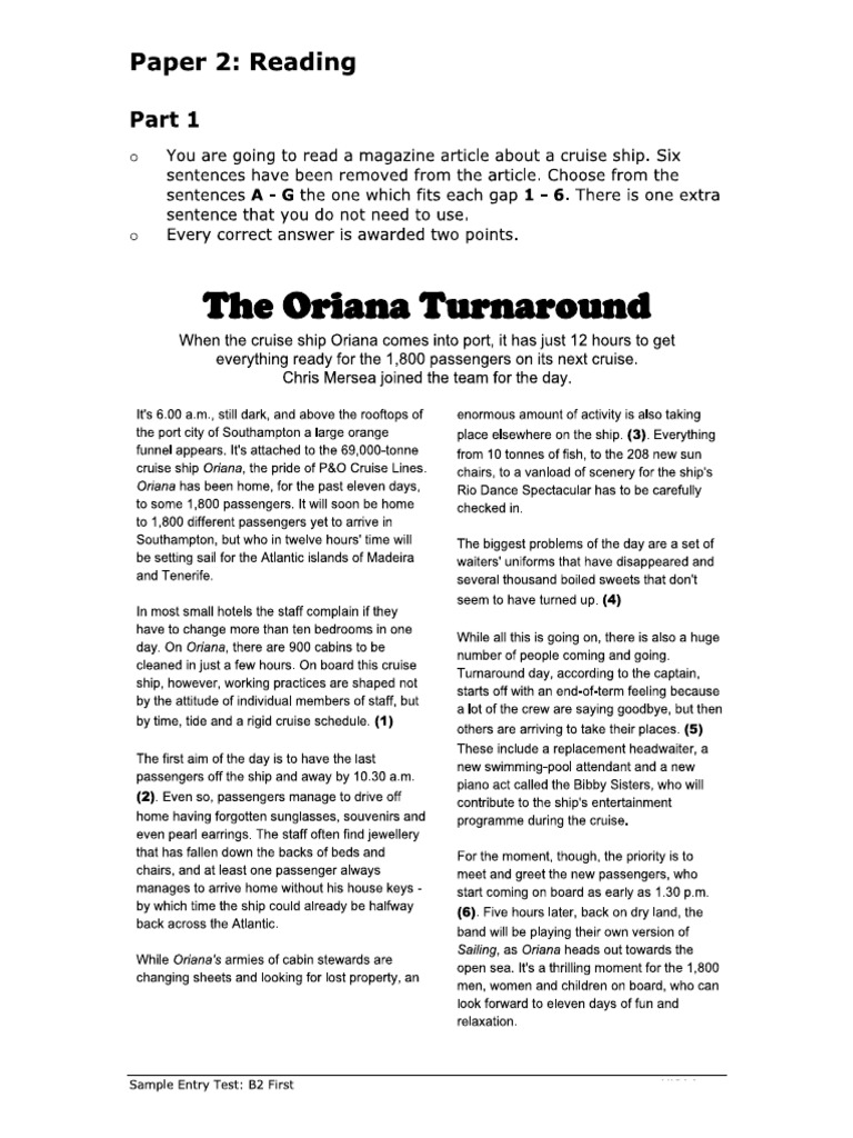 B2 Entry Test No KEy | PDF