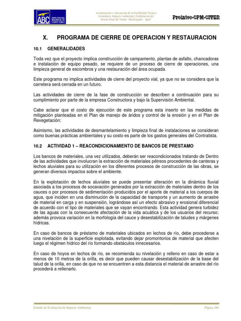 Capitulo 10 Programa de Cierre y Restauracion | PDF | Entorno natural | Residuos