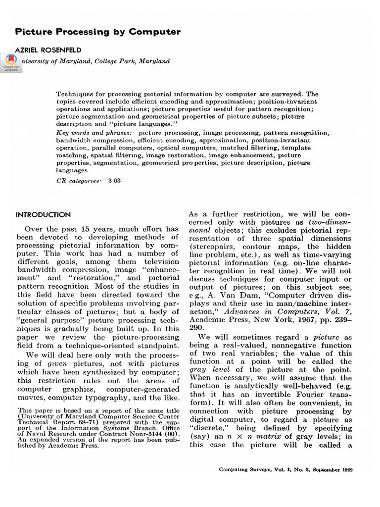 Picture Processing by Computer Azriel Rosenfeld: University of Maryland ...