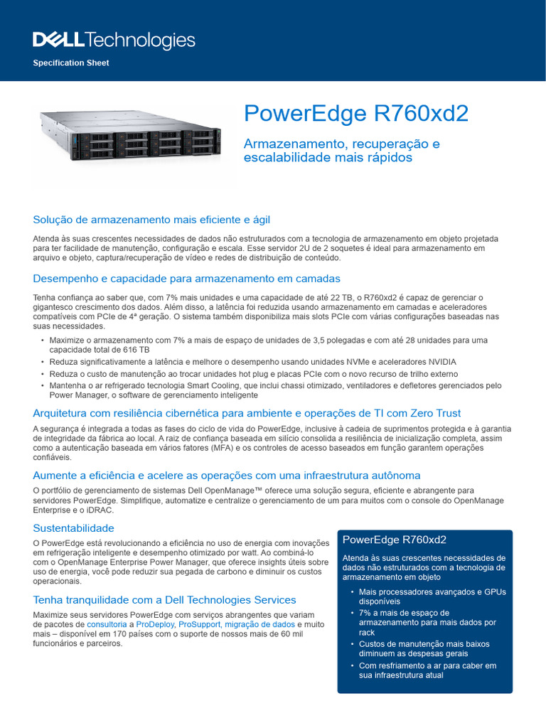 Poweredge r760xd2 Spec Sheet | PDF | Armazenamento de dados de ...