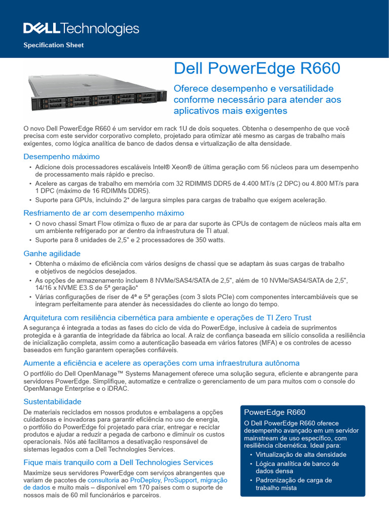 Poweredge r660 Spec Sheet | PDF | Armazenamento de dados de computador ...