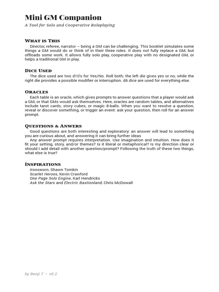 MiniGMCompanion v0.2 | PDF