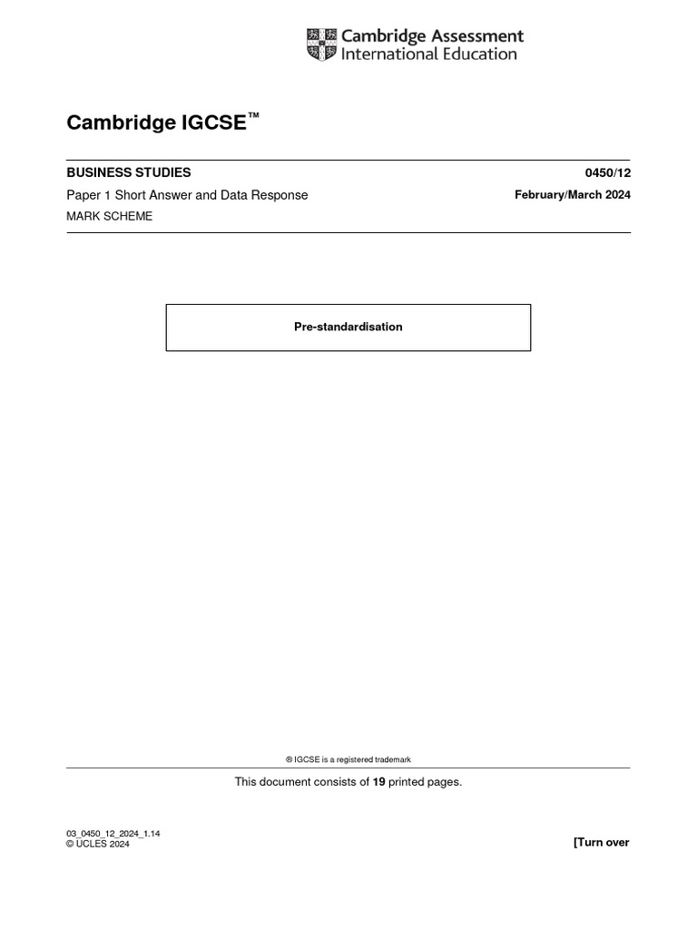 Cambridge IGCSE: Business Studies 0450/12 | PDF | Debt | Business