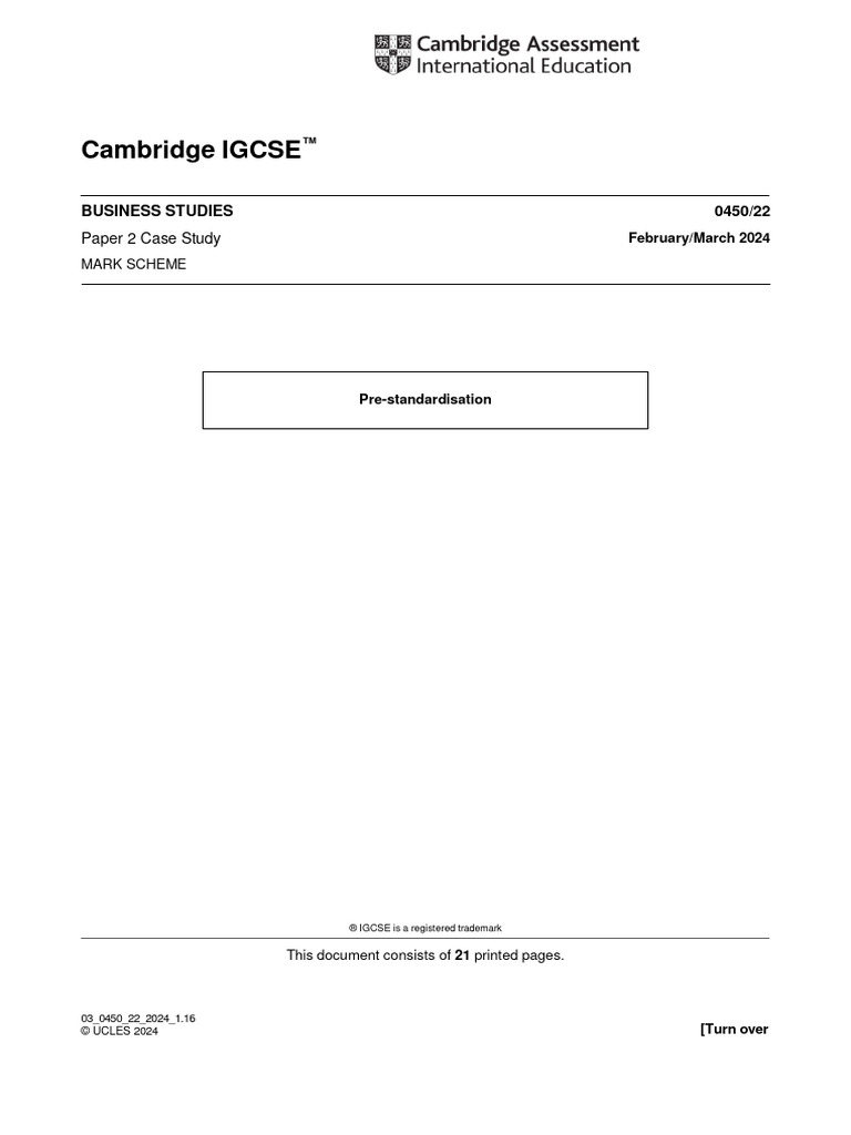 Business Studies Paper 1 Feb/ March Marking Scheme Cambridge Exam O Level | PDF | Employment ...