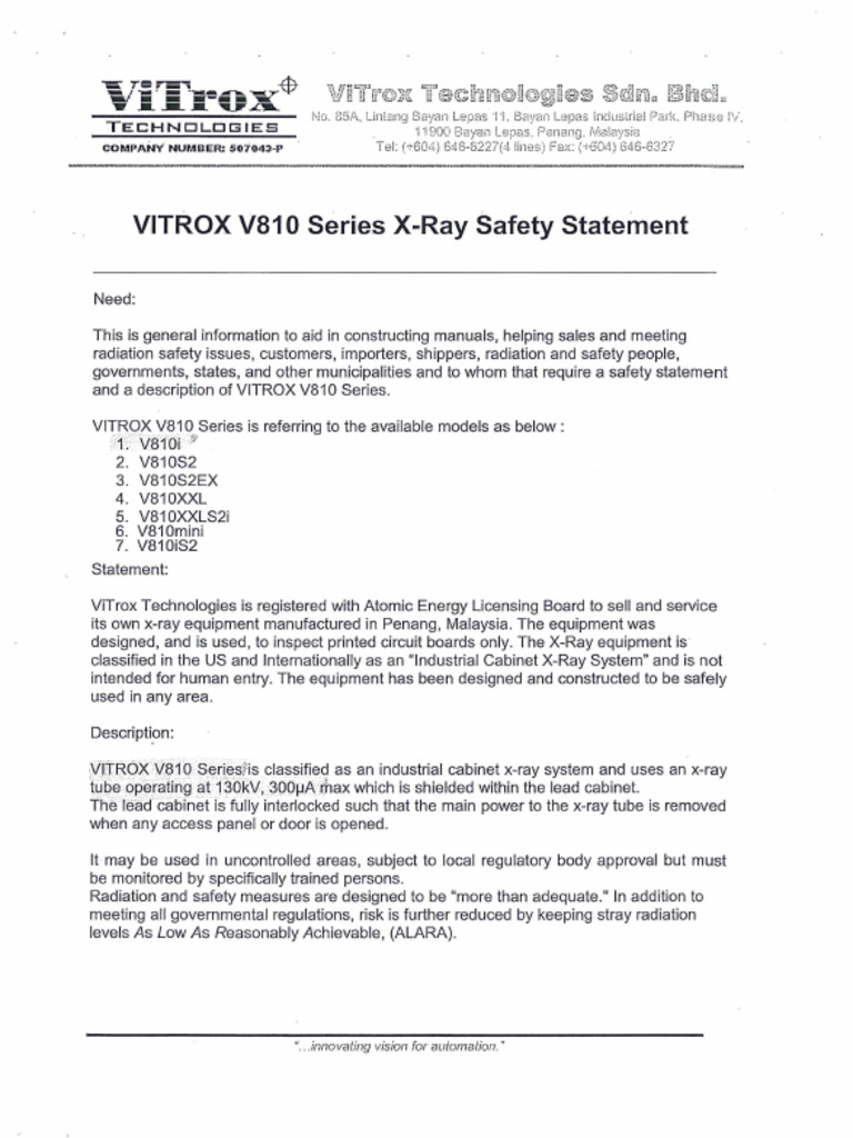 Informacion tecnica de equipo VITROX serie V810 | PDF
