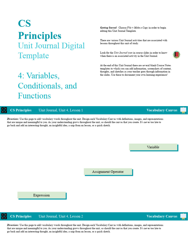 CS Principles: Unit 4 Journal | PDF | Boolean Data Type | Vocabulary
