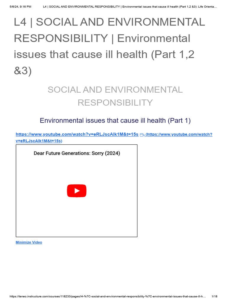L4 - SOCIAL AND ENVIRONMENTAL RESPONSIBILITY Environmental Issues That ...