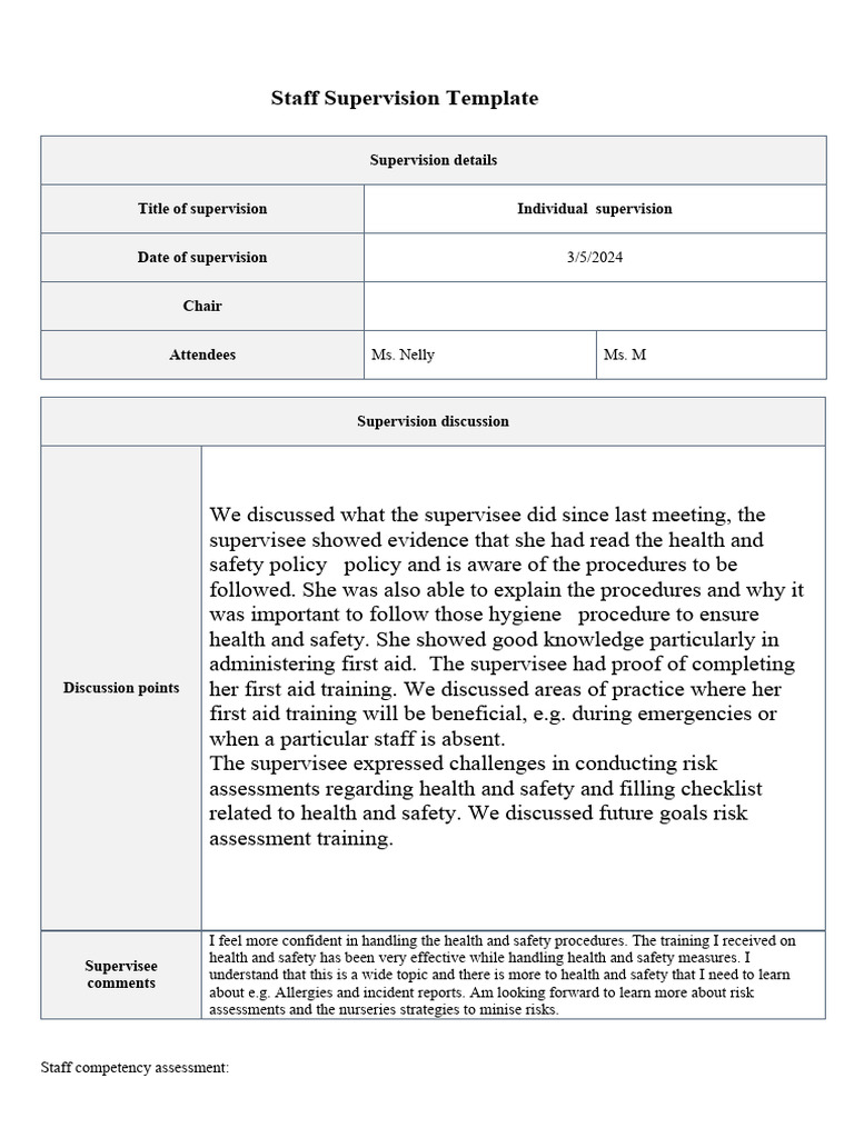 Staff Supervisions & Competency Template | PDF | Occupational Safety ...