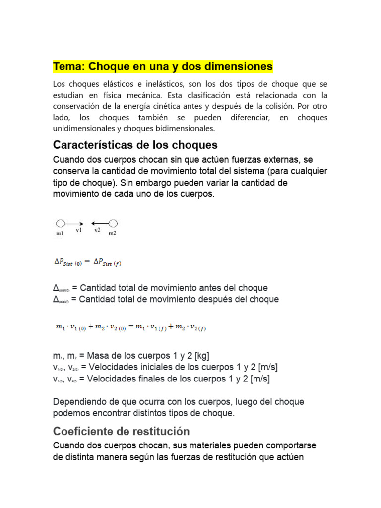Choque | PDF | Química Física | Mecánica de Medios Continuos