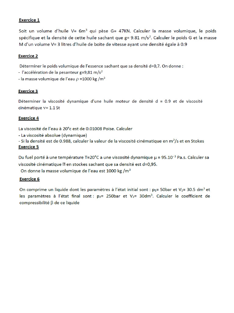 Exercices Fluide | PDF