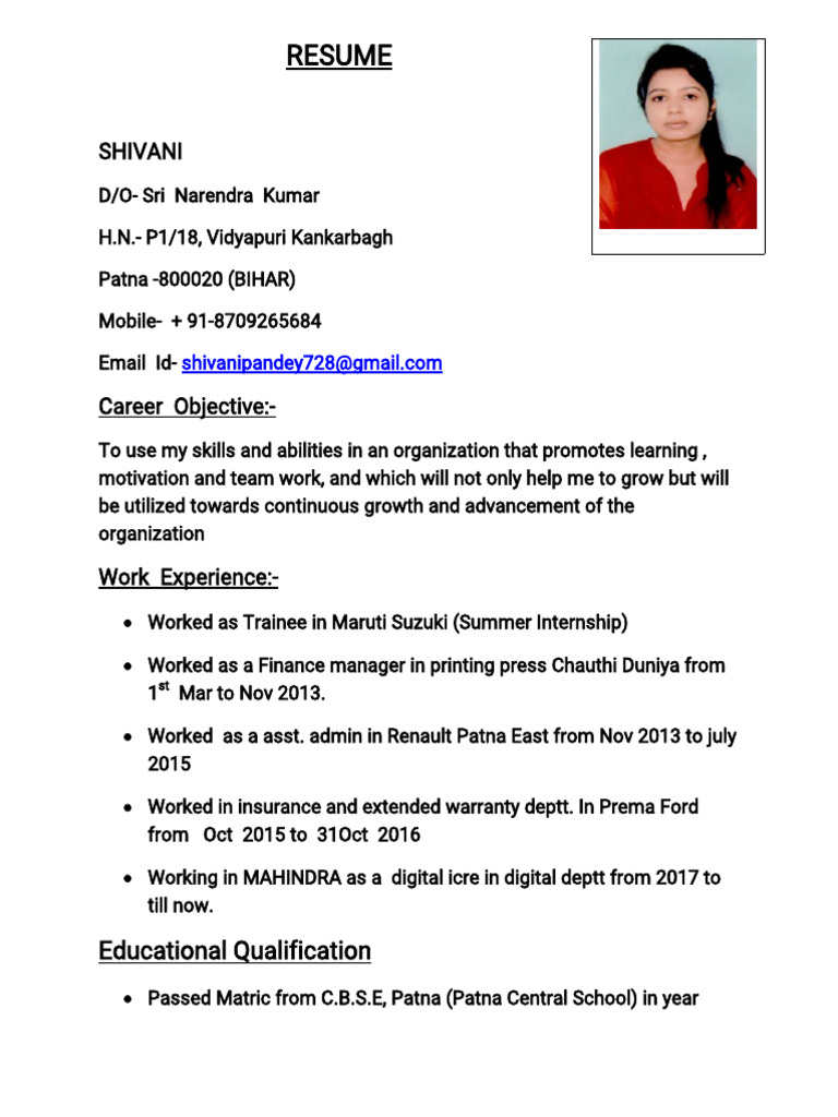 SHIVANI RESUME ...... 2019 New | PDF