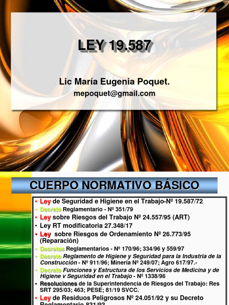Bolilla1 LEY 19587 | Descargar gratis PDF | Seguridad y salud ocupacional
