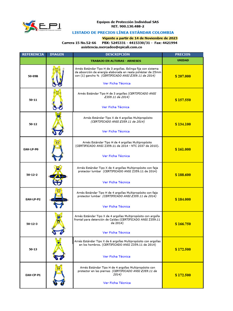 Lista Precios Standar - RP | Descargar gratis PDF | Cuerda | Escalada de roca