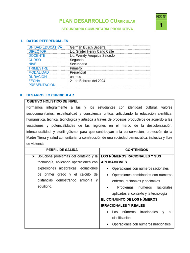 PDC 2do 2024 Mate Secundaria | PDF | Números | Número racional
