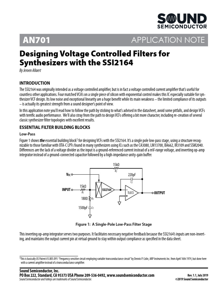 AN701 | PDF | Operational Amplifier | Electronic Filter