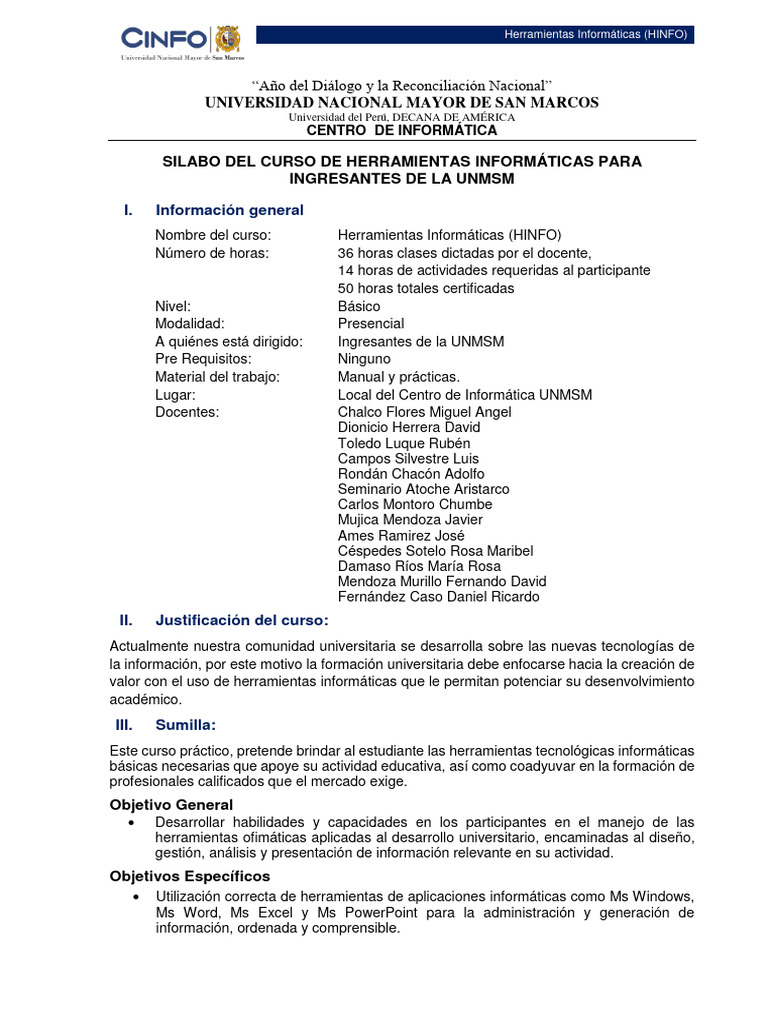 Silabo de HINFO FINAL | PDF | Maestros | Microsoft PowerPoint