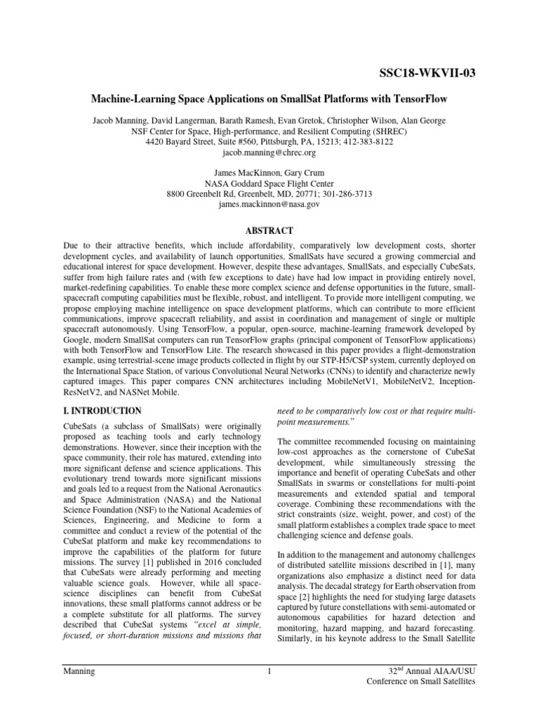 Machine-Learning Space Applications on SmallSat Platforms With Te | PDF ...