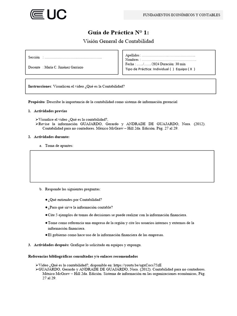 Guía Práctica 01 Visión General de Contabilidad | PDF | Contabilidad