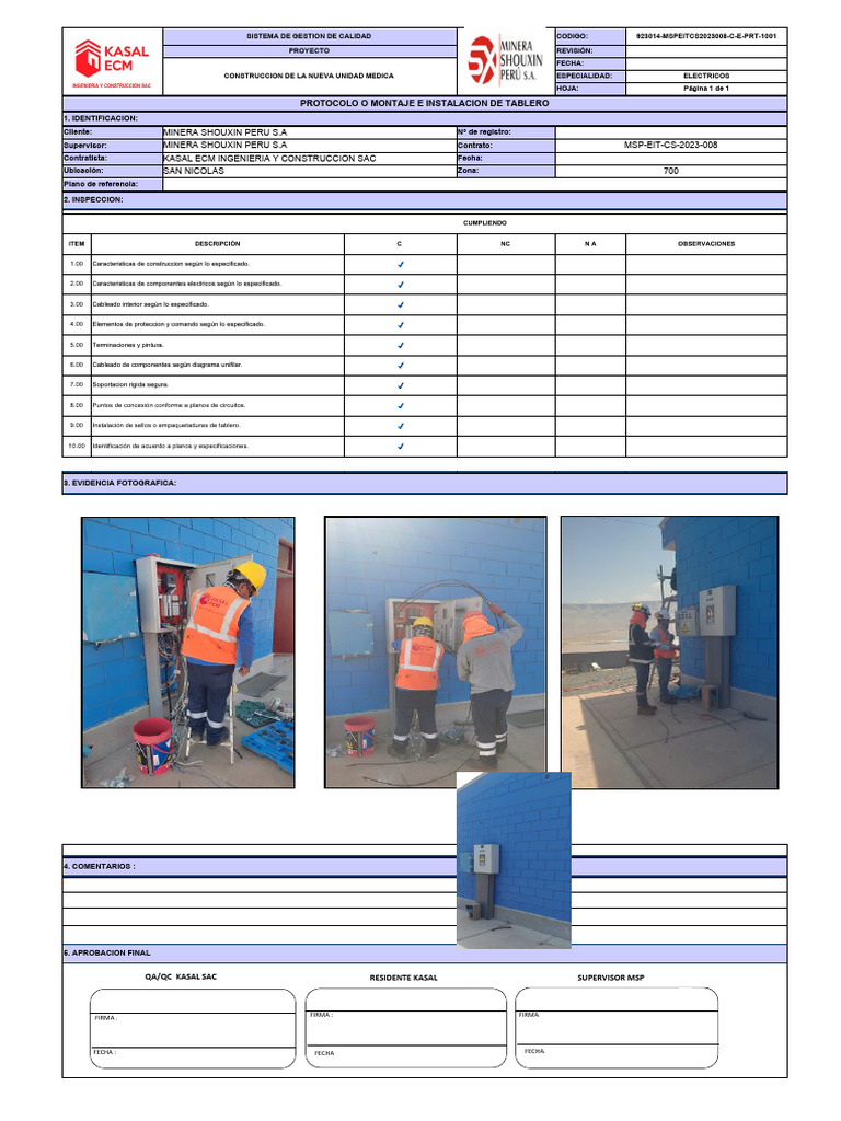 Protocolomontaje e Instalacion de Tableros or | PDF