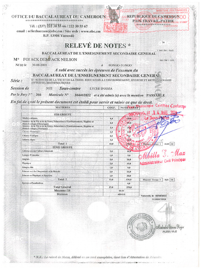 Releve de Note | PDF