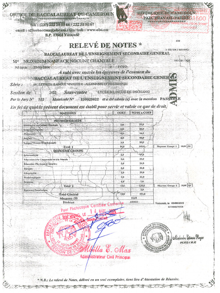 Releve de Notes | PDF