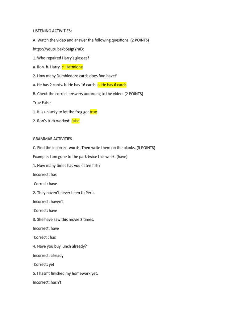 LISTENING ACTIVITIES - Docx Andres Felipe Pinilla Exam Final | PDF