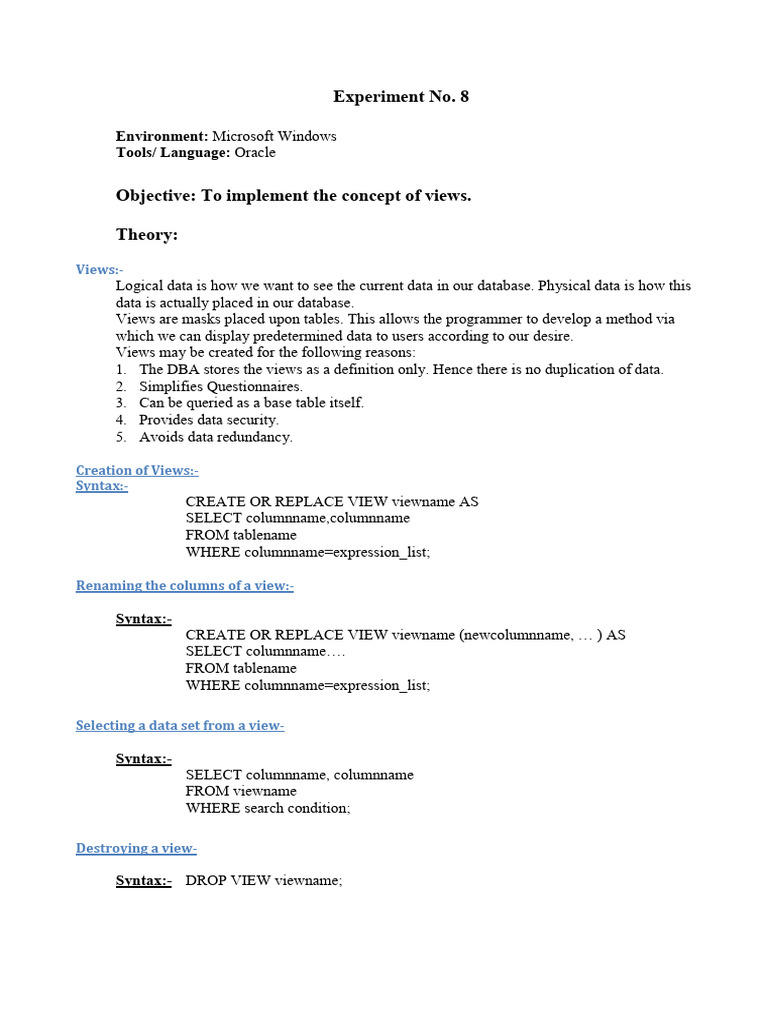 DBMS - Lab Practical Assignment #8 | PDF | Databases | Table (Database) DBMS - Lab Practical Assignment #8 | PDF | Databases | Table (Database)