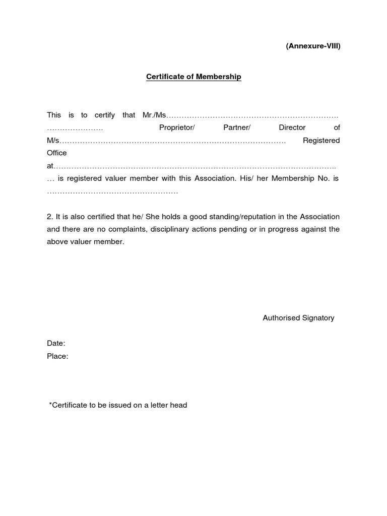 180920231850-Annexure-Viii Certificate of Membership | PDF | Business | Finance & Money Management