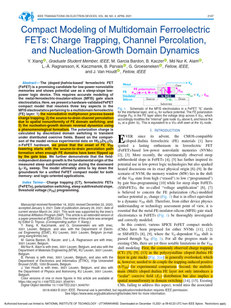 Compact Modeling of Multidomain Ferroelectric FETs Charge Trapping ... Compact Modeling of Multidomain Ferroelectric FETs Charge Trapping ...