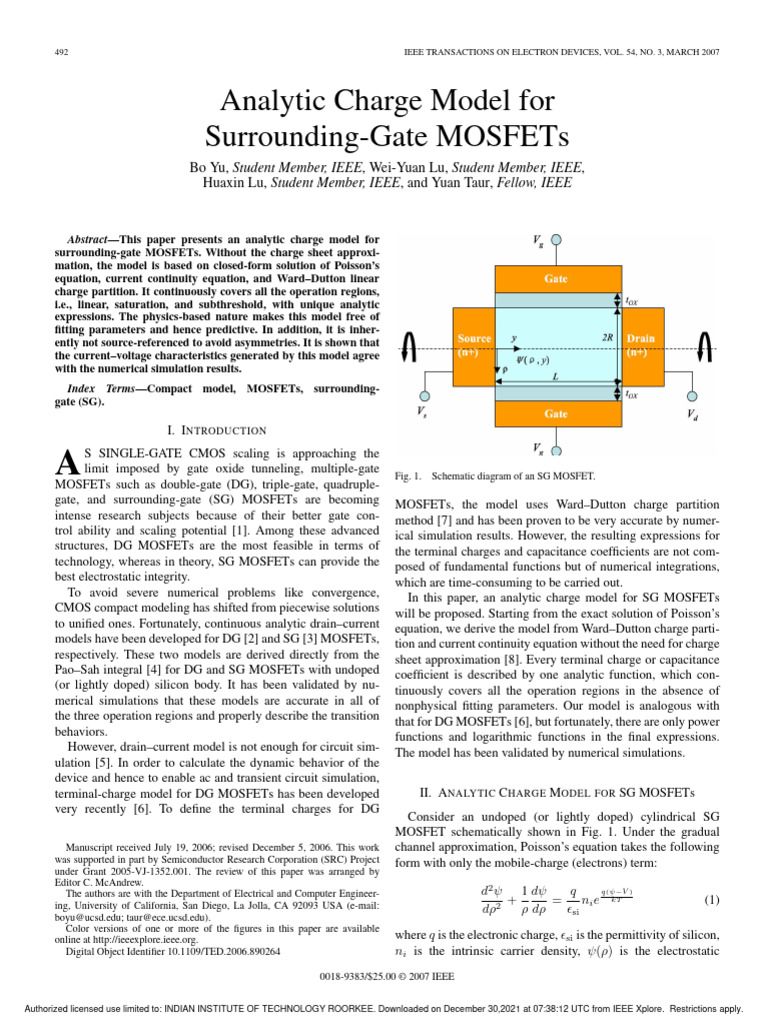 Analytic Charge Model For Surrounding-Gate MOSFETs | Download Free PDF | Mosfet | Field Effect ...