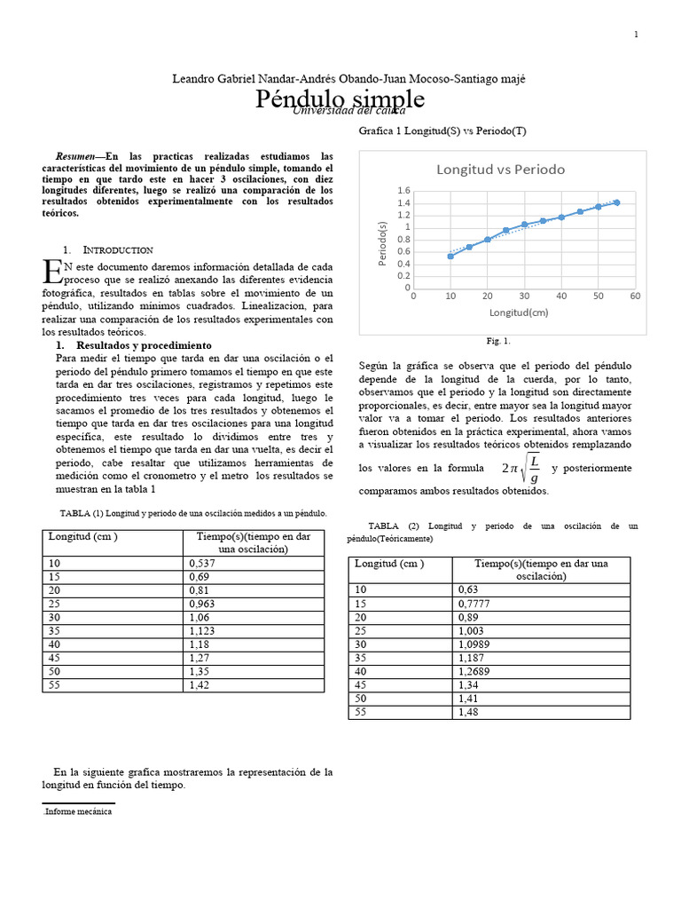 Informe(Pendulo Simple) | PDF | Péndulo | Sistema de ecuaciones lineales