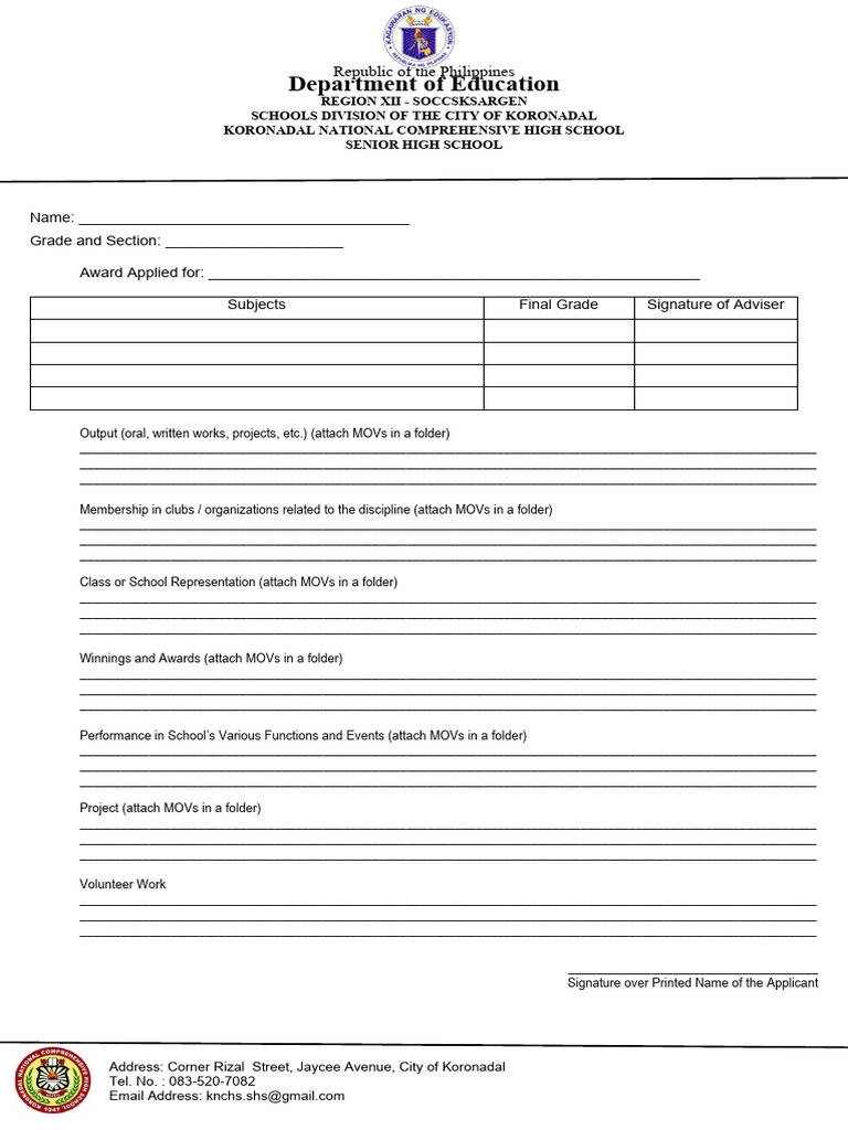 SHS Awards Application Forms | PDF