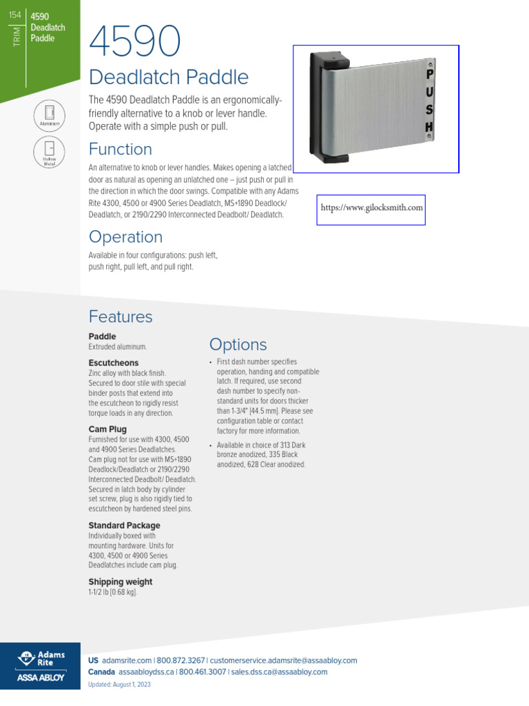 Adams Rite 4590 Paddles Catalog Page | PDF | Door