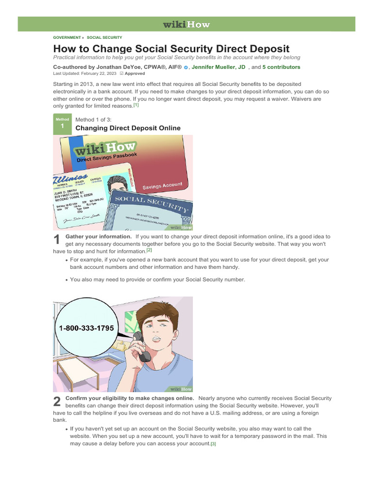 Change Social Security Direct Deposit | PDF | Social Security (United ...