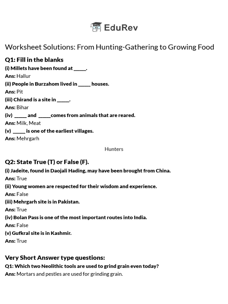 From Hunting-Gathering To Growing Food Class 6 Worksheet History ... From Hunting-Gathering To Growing Food Class 6 Worksheet History ...