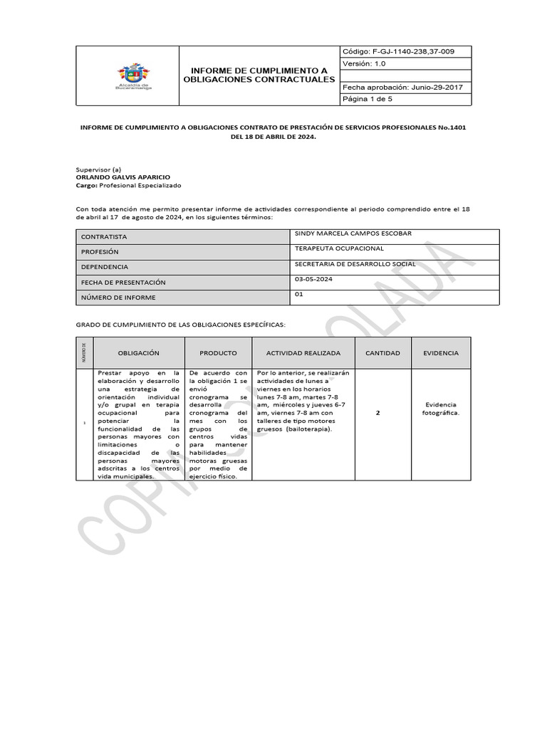 CPS - 1401 - Abril - INFORME DE EJECUCION APROBADO | PDF
