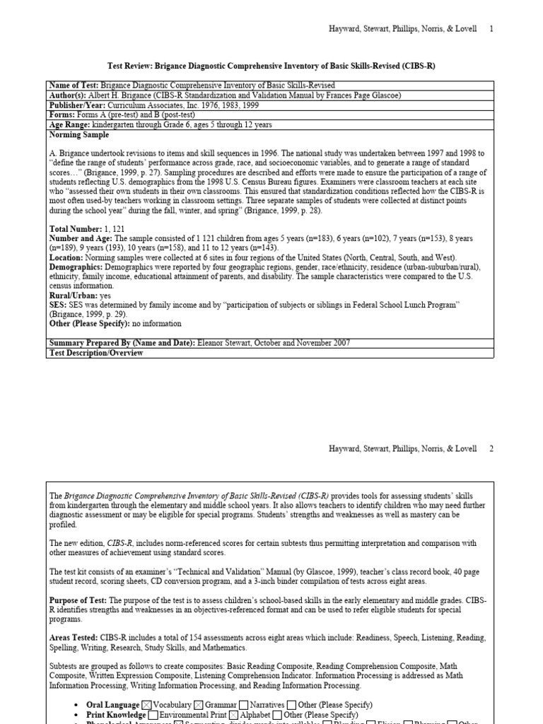 Brigance Diagnostic Comprehensive Inventory of Basic Skills-Revised ...