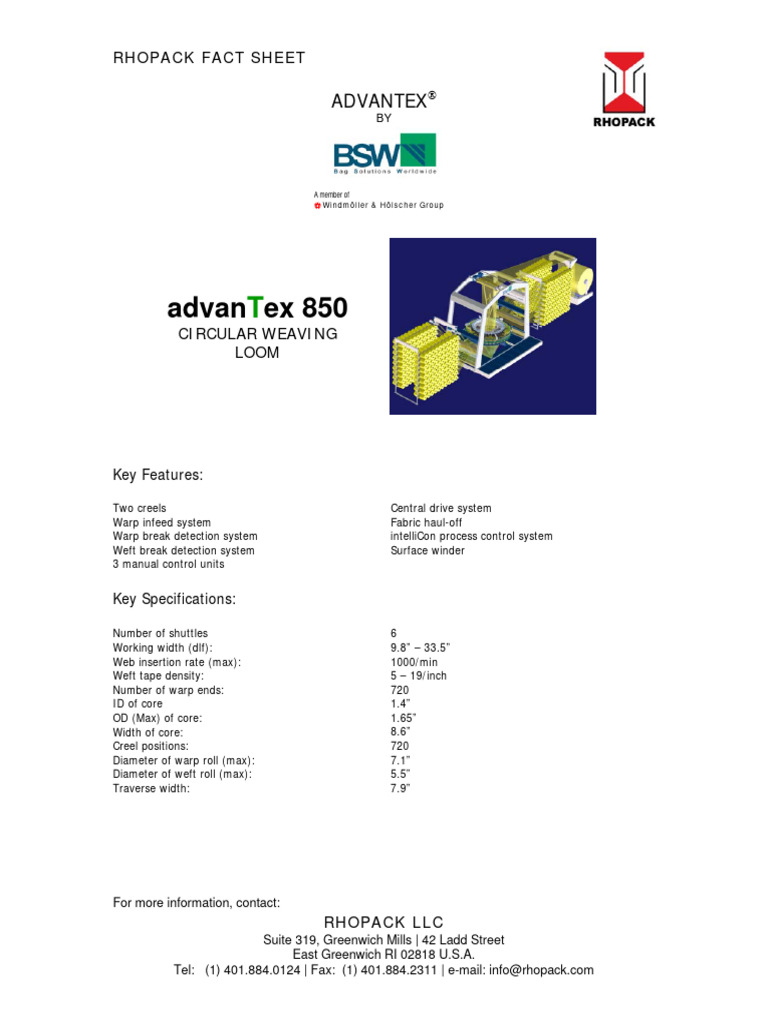 Rhopack Advantex Loom Fact Sheet | PDF | Technology & Engineering