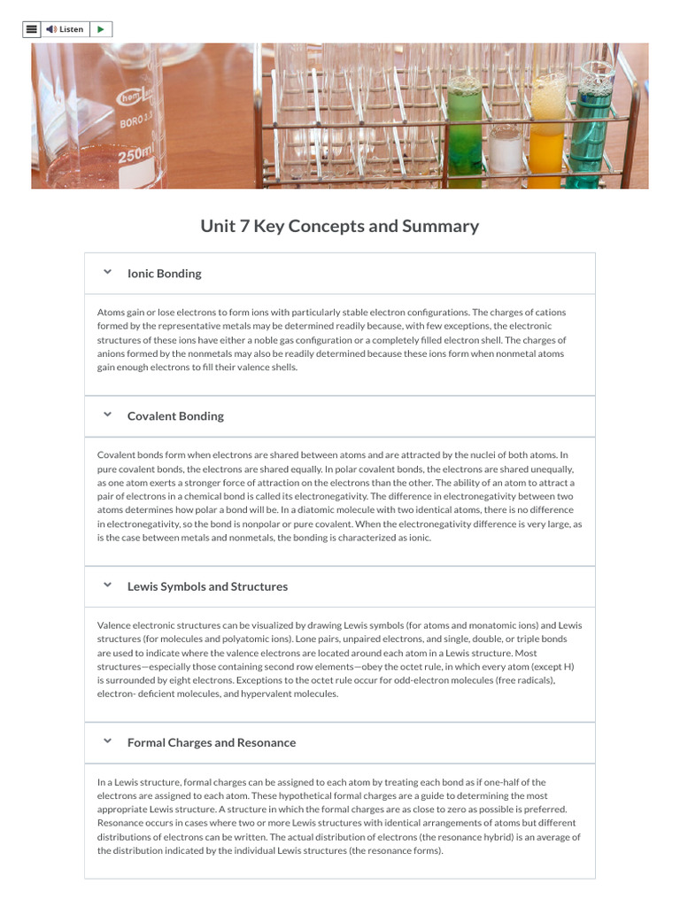 Unit. 7 Key Concepts and Summary - Princ of Chemistry I | PDF ...