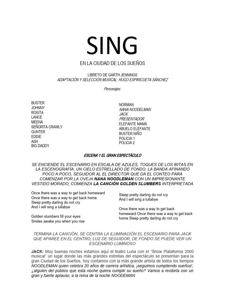 Canciones y personajes de Sing | PDF