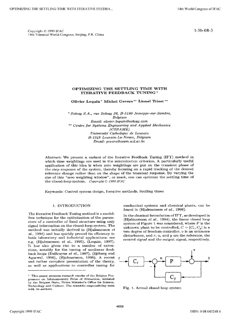 Optimizing The Settling Time With Iterative Feedback Tuning | PDF | Control Theory | Applied ...