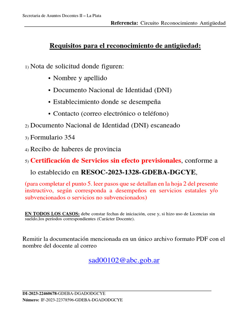INSTRUCTIVO-Reconocimiento de Antigüedad | Descargar gratis PDF | Documento de identidad ...