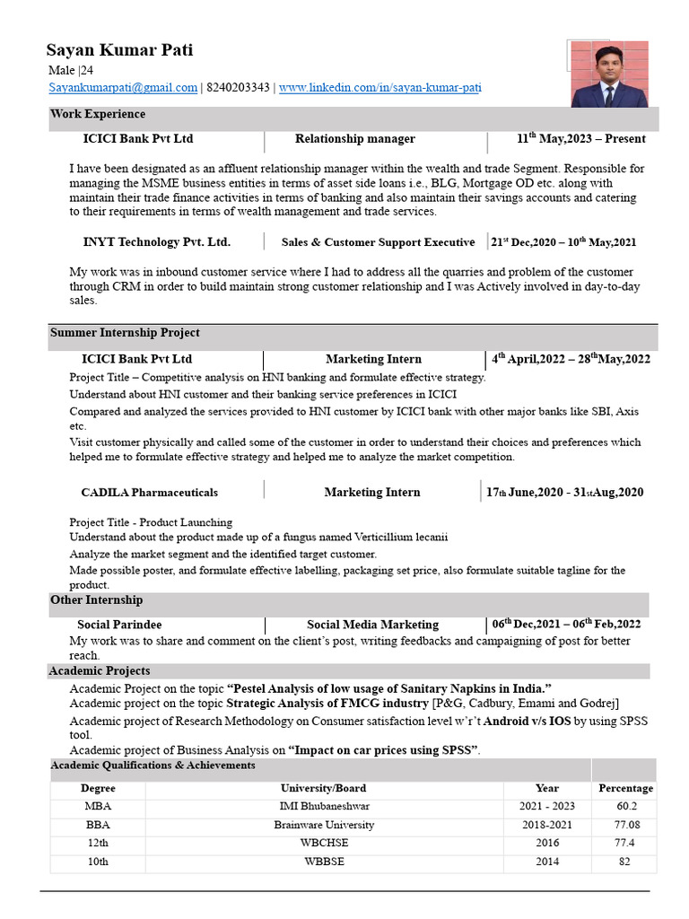 Sayan Kumar Pati CV | PDF | Marketing | Banks