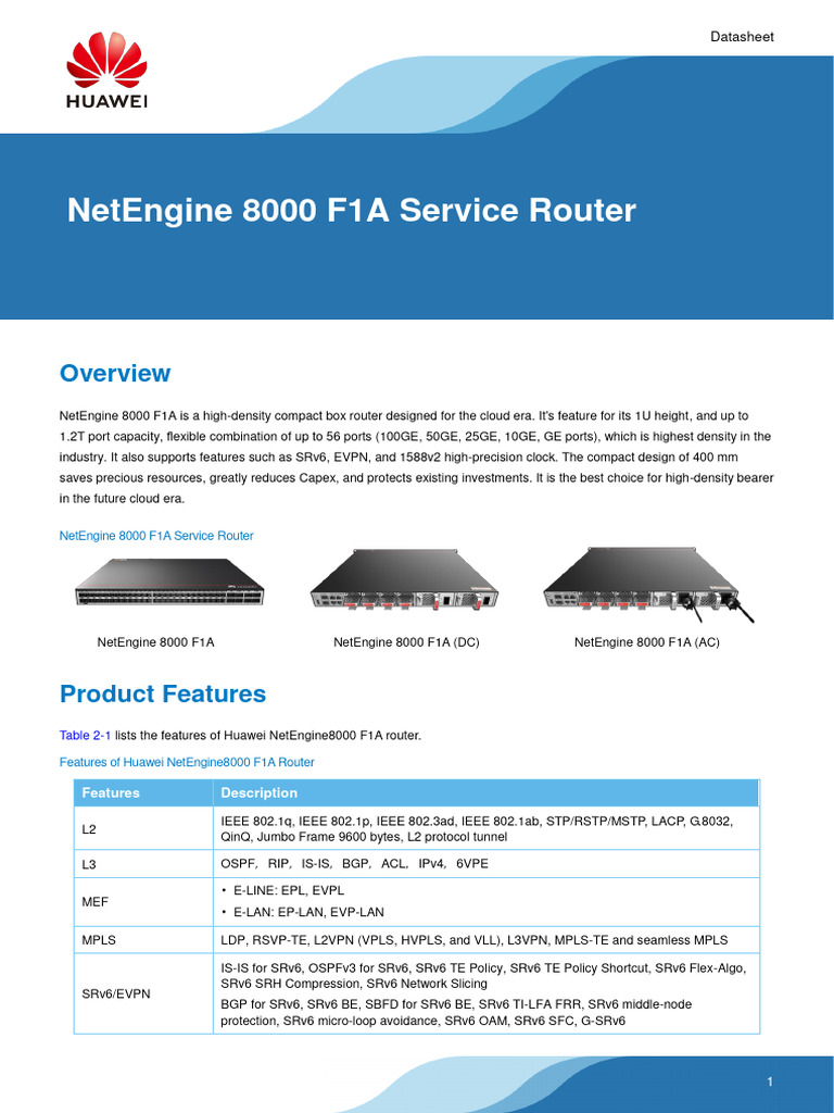 NetEngine 8000 F1A Universal Service Router Datasheet-5 | PDF ...