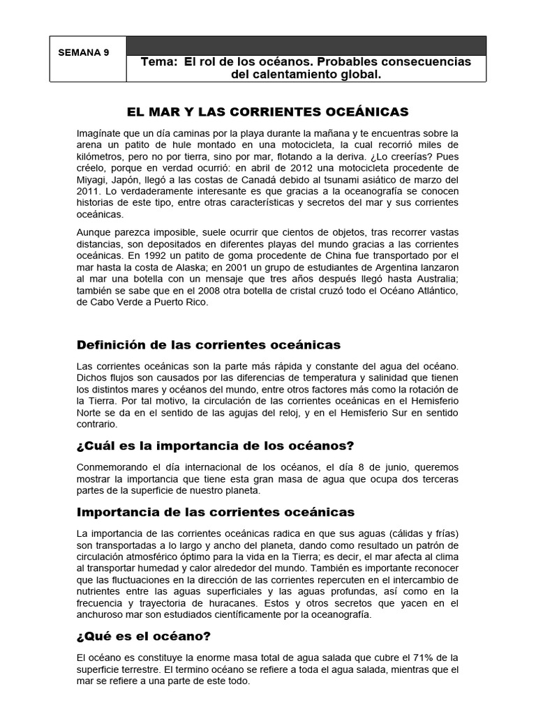 Semana 9 El Rol de Los Océanos | PDF | Mar | Océanos