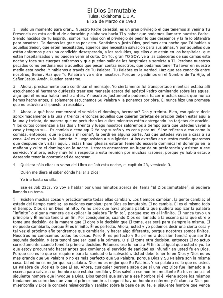 60-0326 El Dios Inmutable | PDF | Oración | Sarah
