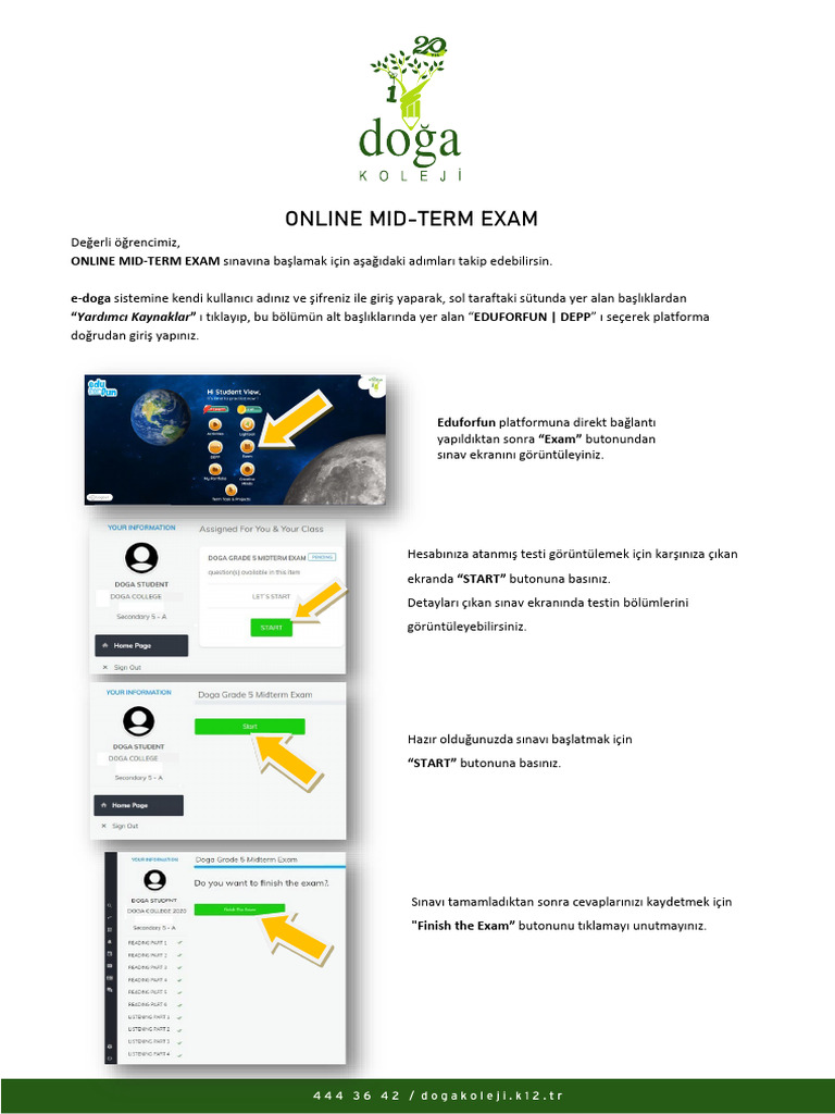 22-23 Ortaokul İngilizce Online Mid-Term Exam Öğrenci Yönergesi | PDF