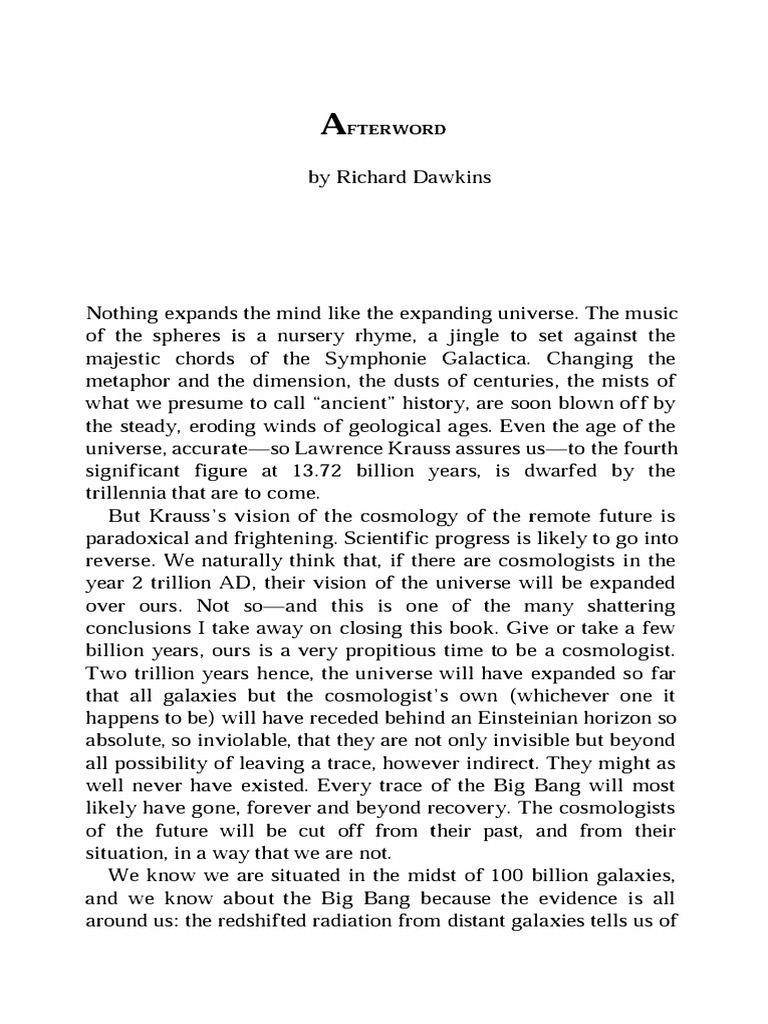 Dawkins, Richard - Afterword To 'A Universe From Nothing' (Krauss ...